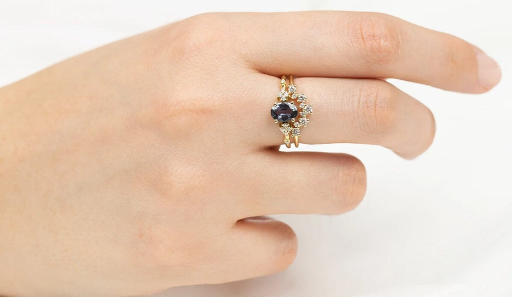 Maayan Oval Parti Blue Sapphire Ring - Anvehu